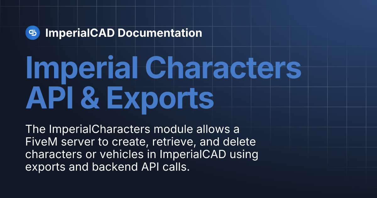 Imperial Characters API & Exports | ImperialCAD Documentation